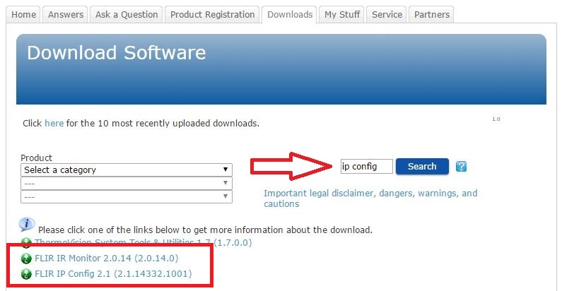 下载FLIR IP Config软件和 FLIR IR Monitor 软件