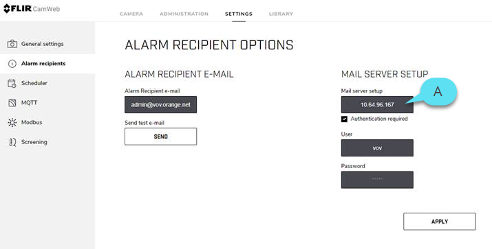 Configuring the SMTP settings for automation cameras