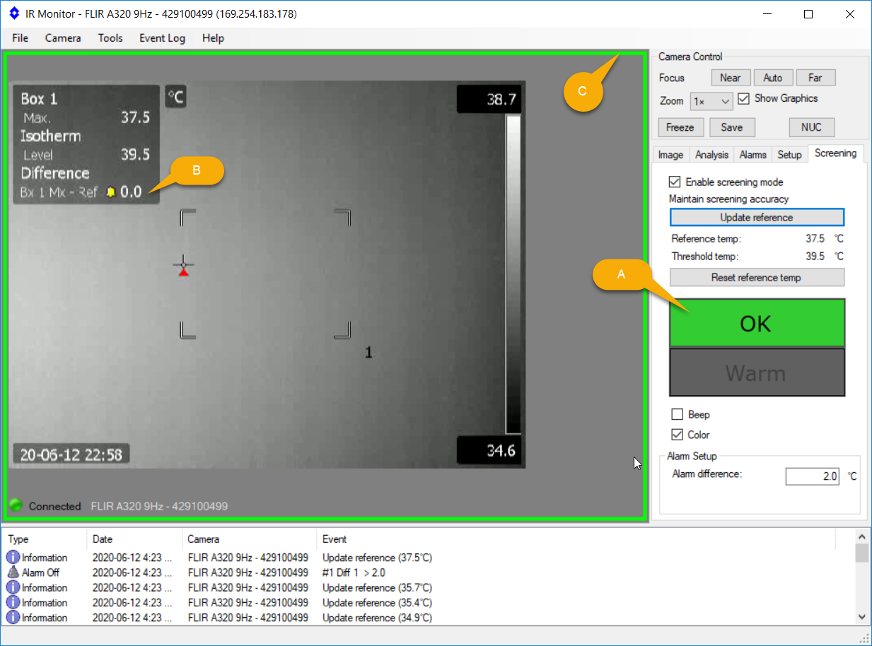 FLIR - A320 Setting up screening mode