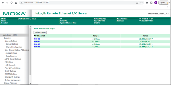 Analog output using ModBus Client from Automation cameras