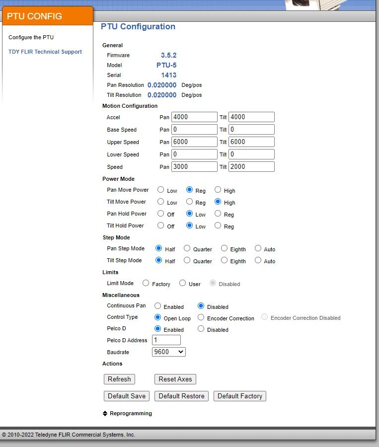 FLIR - A50/ A70/ A400/ A500/ A700 Connecting the camera to a PTU5 PT