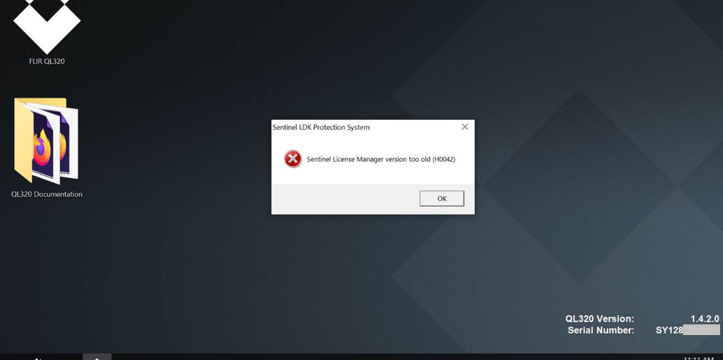 FLIR - QL320 Sentinel License Manager version too old (H0042)