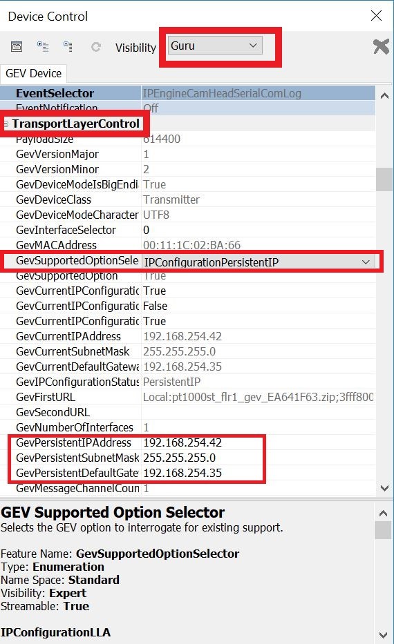 GigE Setting a persistent IP address (for all GigE Vision cameras)