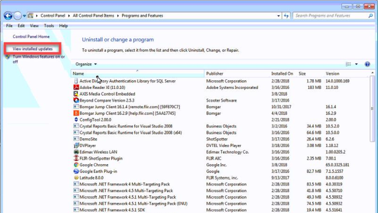 FLIR UVMS - How to verify installed update