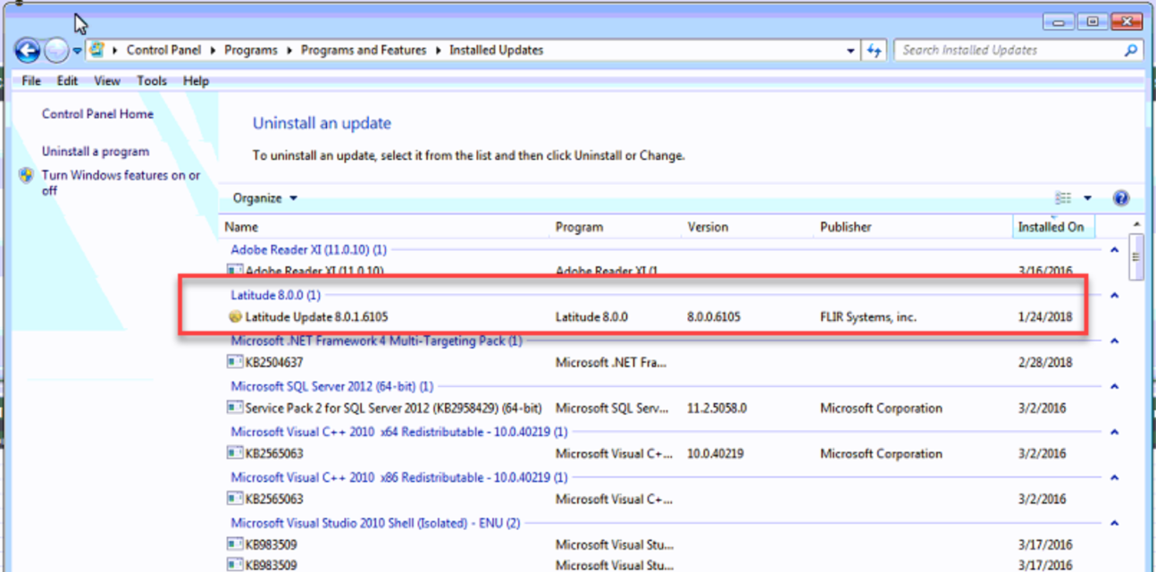 FLIR UVMS - How to verify installed update